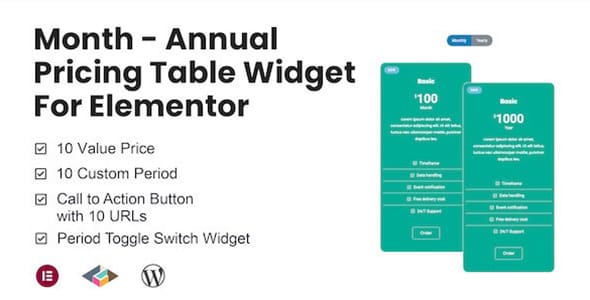 Month Annual Pricing Table Widget for Elementor WordPress Plugin