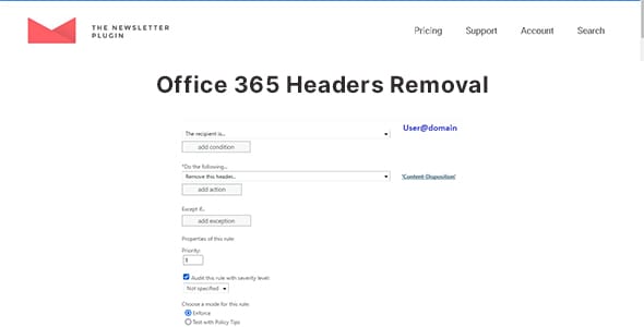 Newsletter Office 365 Headers Removal for WordPress