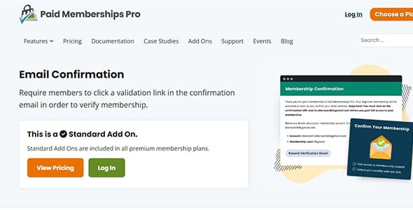 Paid Memberships Pro Email Confirmation Add On for WordPress